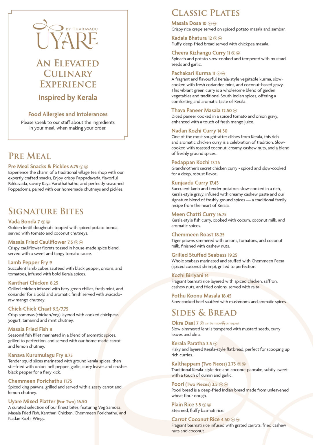 Food Menu - Uyare by Tharavadu